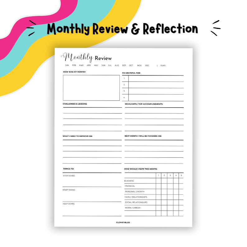 Daily Weekly And Monthly Review Reflection Printable Planner Flowify Bliss